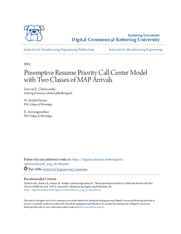 (PDF) Preemptive Resume Priority Call Center Model with Two Classes of MAP Arrivals