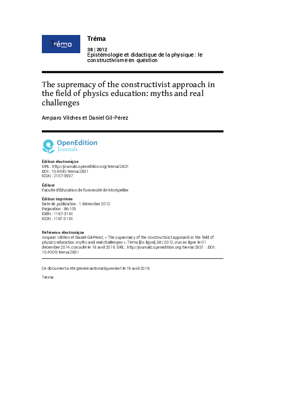 (PDF) The supremacy of the constructivist approach in the field of physics education: myths and ...