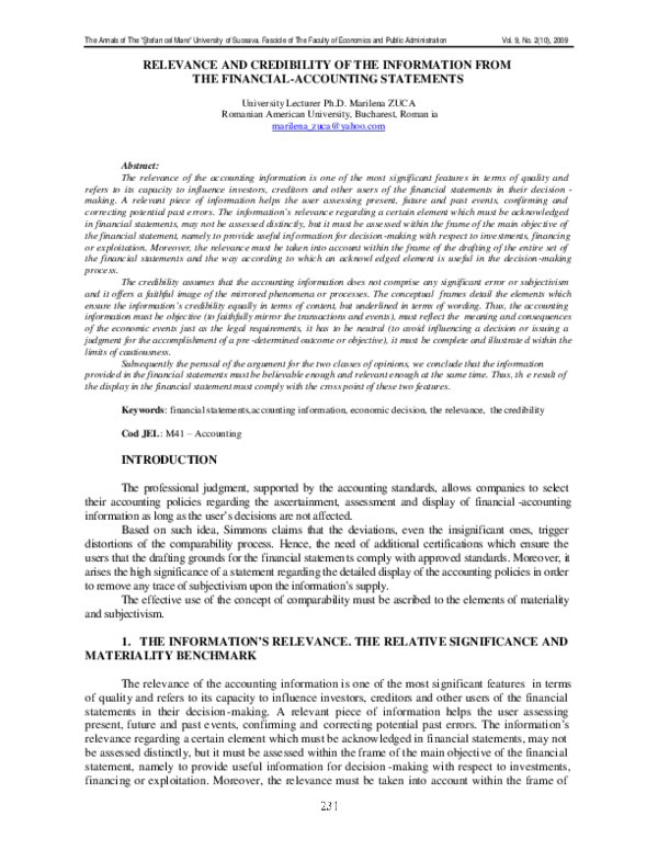 (PDF) Relevance and Credibility of the Information from the Financial ...