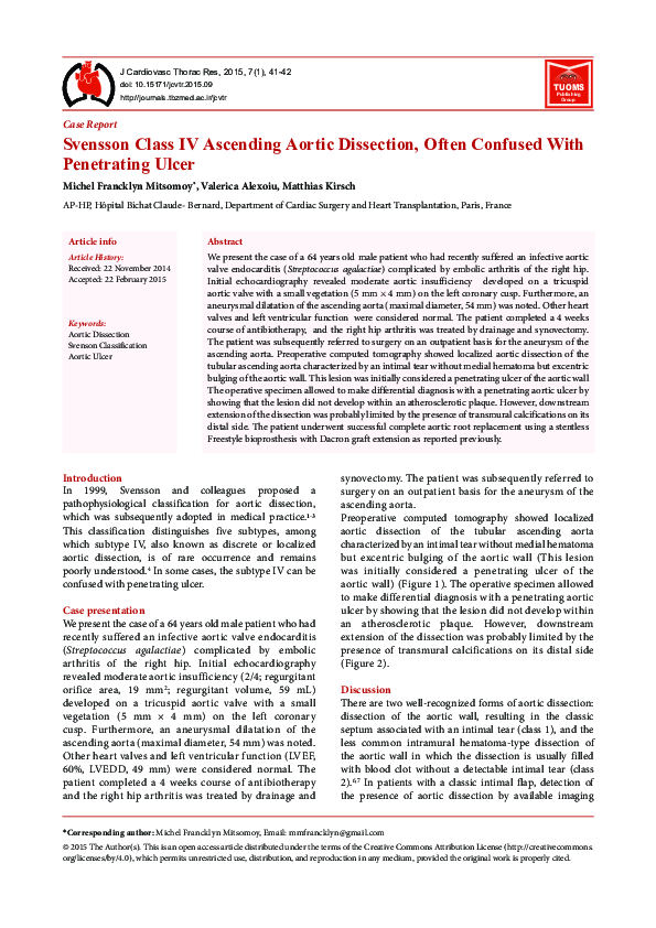 (PDF) Svensson Class IV Ascending Aortic Dissection, Often Confused ...