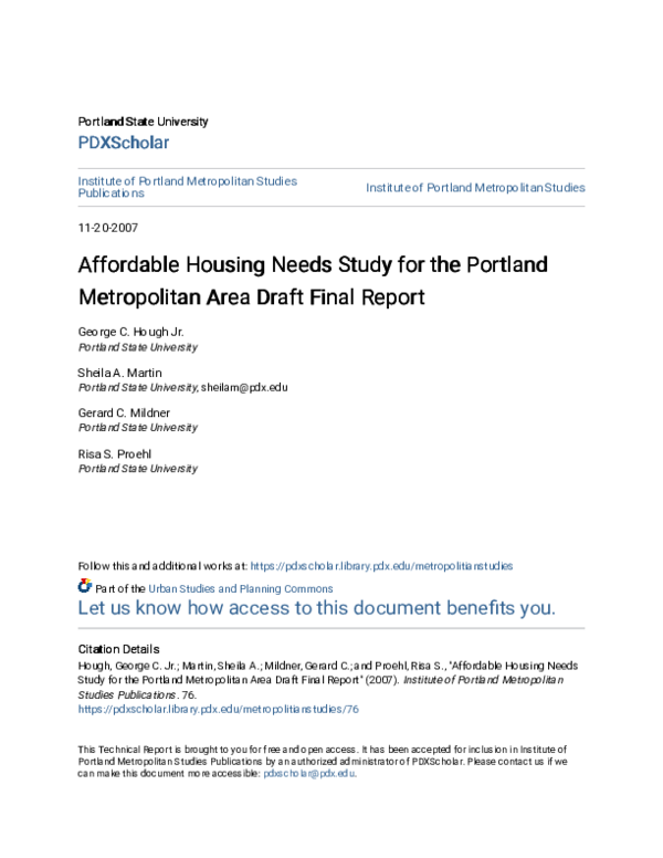(PDF) Affordable Housing Needs Study for the Portland Metropolitan Area Draft Final Report