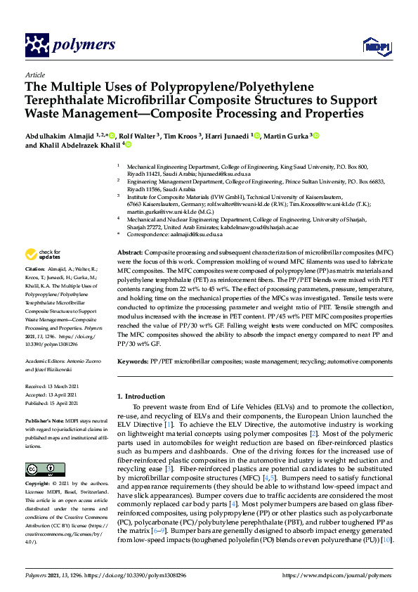 (PDF) The Multiple Uses of Polypropylene/Polyethylene Terephthalate ...