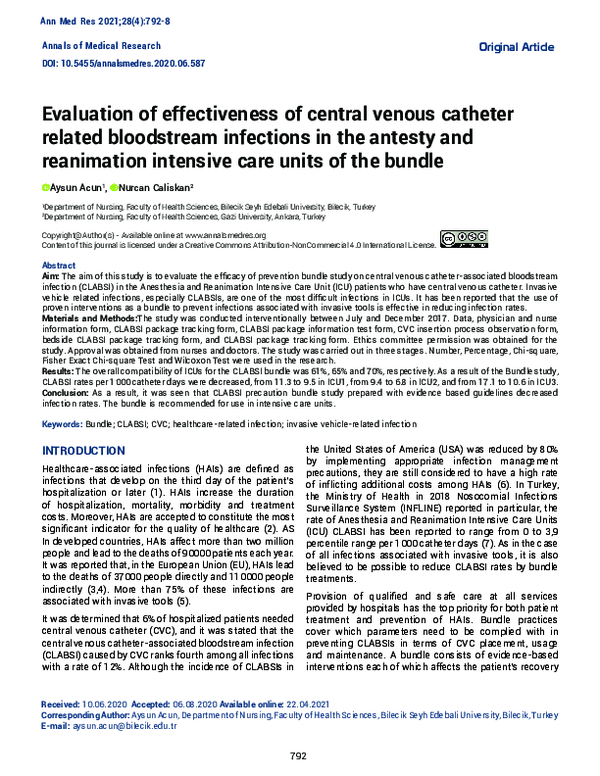 (PDF) Evaluation of effectiveness of central venous catheter related ...