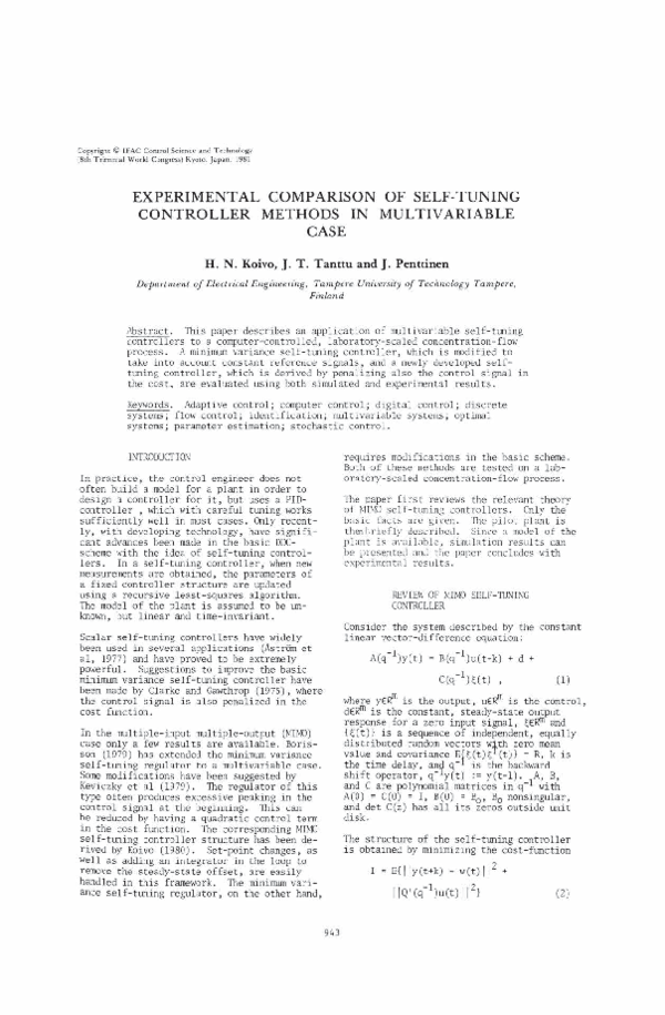 (PDF) Experimental Comparison of Self-Tuning Controller Methods in Multivariable Case