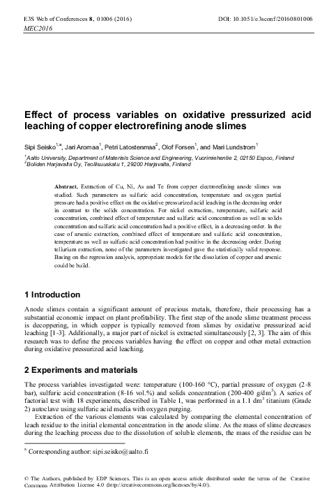 (PDF) Effect of process variables on oxidative pressurized acid ...