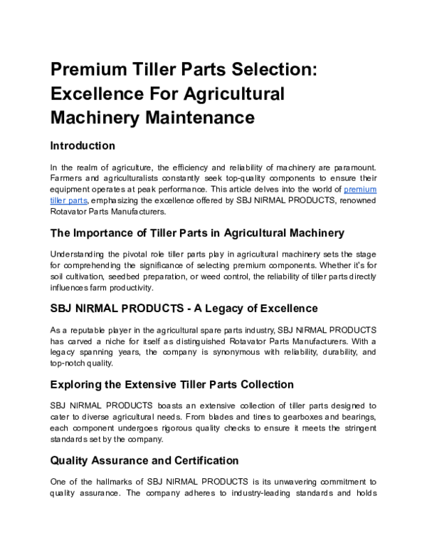(PDF) Premium Tiller Parts Selection: Excellence For Agricultural ...
