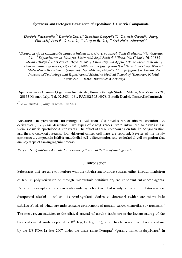 (PDF) Synthesis and biological evaluation of epothilone A dimeric compounds
