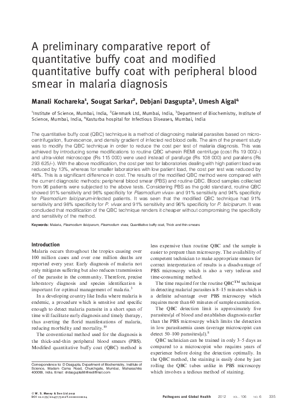 (PDF) A preliminary comparative report of quantitative buffy coat and ...