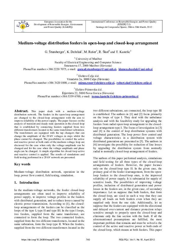(PDF) Medium-voltage distribution feeders in open-loop and closed-loop arrangement