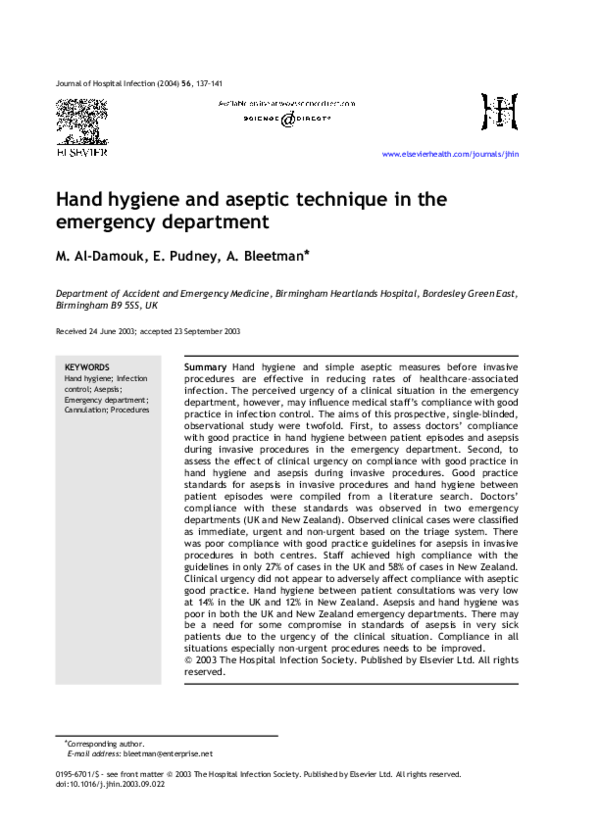 (PDF) Hand hygiene and aseptic technique in the emergency department