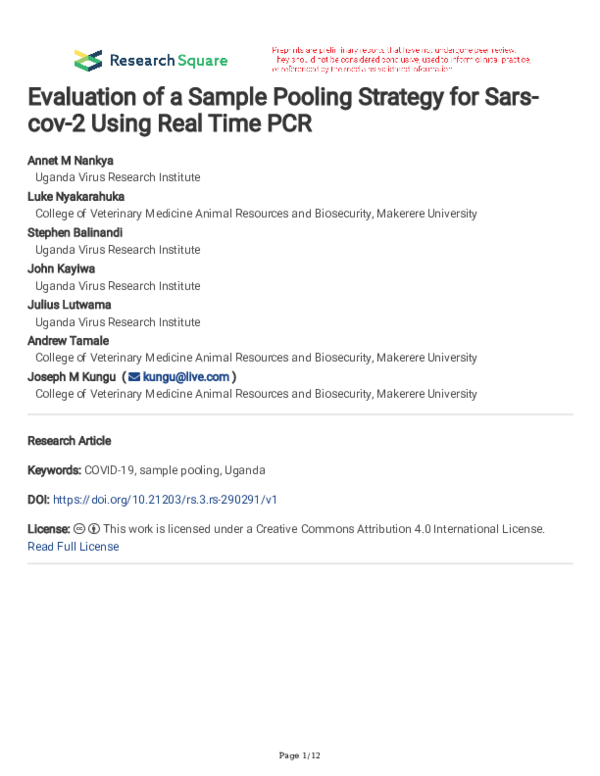 (PDF) Evaluation of a Sample Pooling Strategy for Sars-cov-2 Using Real ...