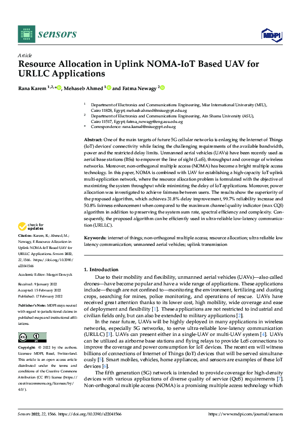 (PDF) Resource Allocation in Uplink NOMA-IoT Based UAV for URLLC Applications