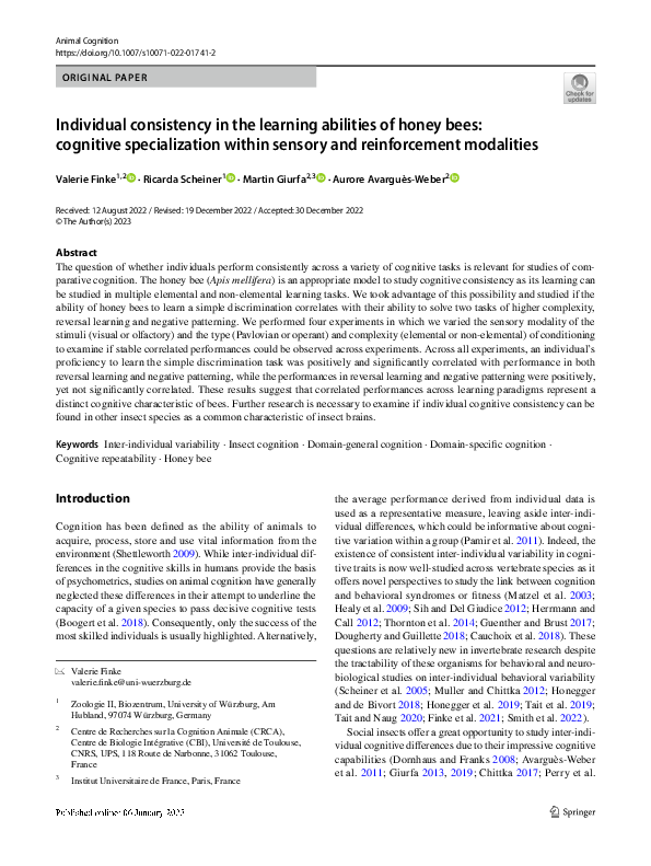 (PDF) Individual consistency in the learning abilities of honey bees ...