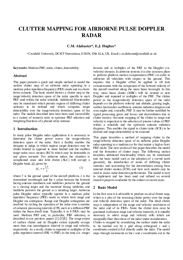 (PDF) Clutter mapping for airborne pulse Doppler radar
