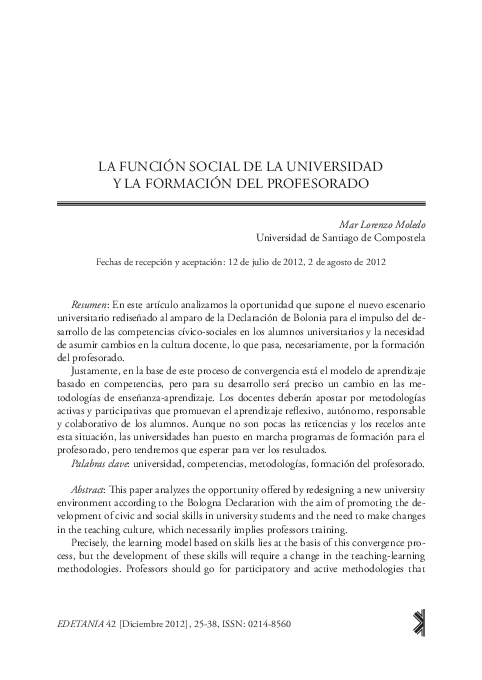 (PDF) La función social de la universidad y la formación del profesorado