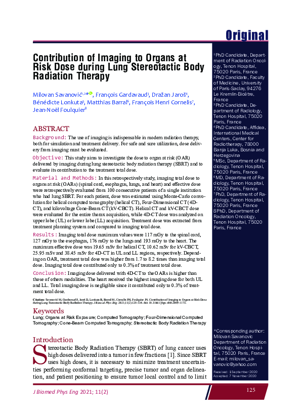(PDF) Contribution of Imaging to Organs at Risk Dose during Lung ...