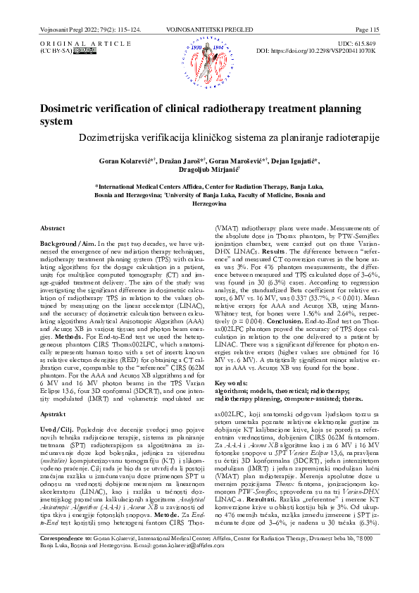 (PDF) Dosimetric verification of clinical radiotherapy treatment ...
