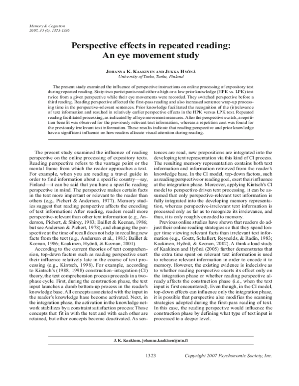 (PDF) Perspective effects in repeated reading: An eye movement study