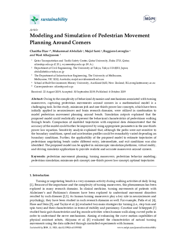(PDF) Modeling and Simulation of Pedestrian Movement Planning Around Corners