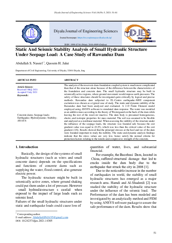 (PDF) Static And Seismic Stability Analysis of Small Hydraulic ...