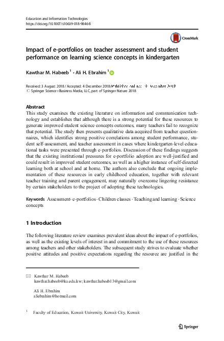 (PDF) Impact of e-portfolios on teacher assessment and student performance on learning science ...