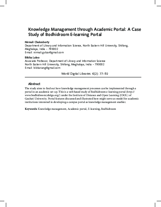 (PDF) Knowledge Management through Academic Portal: A Case Study of Bodhidroom E-learning Portal
