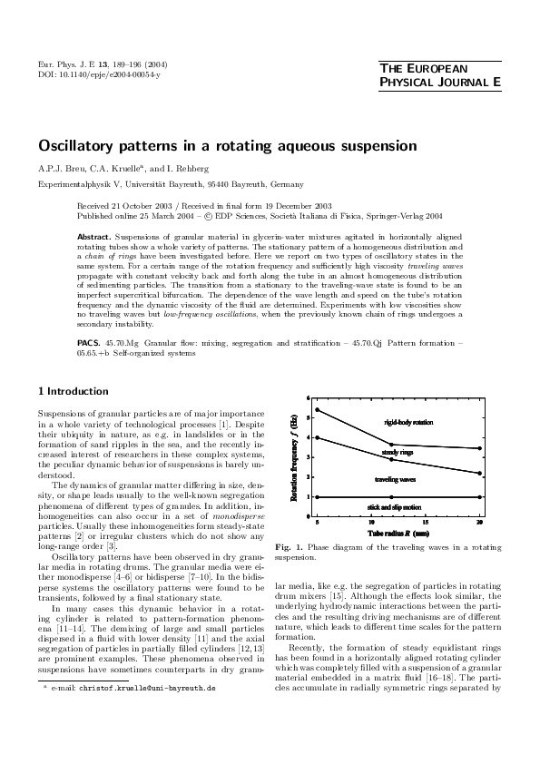 (PDF) Oscillatory patterns in a rotating aqueous suspension | Ingo Rehberg - Academia.edu
