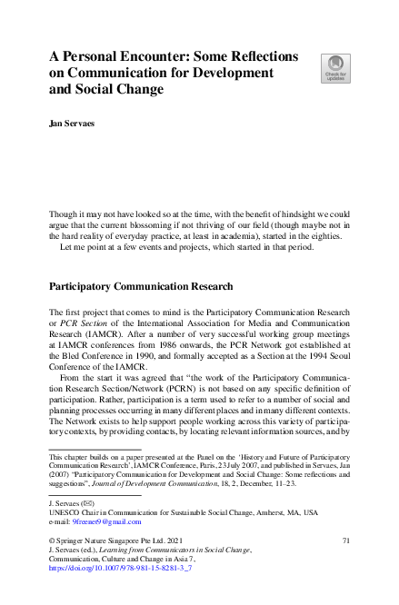 (PDF) A Personal Encounter: Some Reflections on Communication for ...