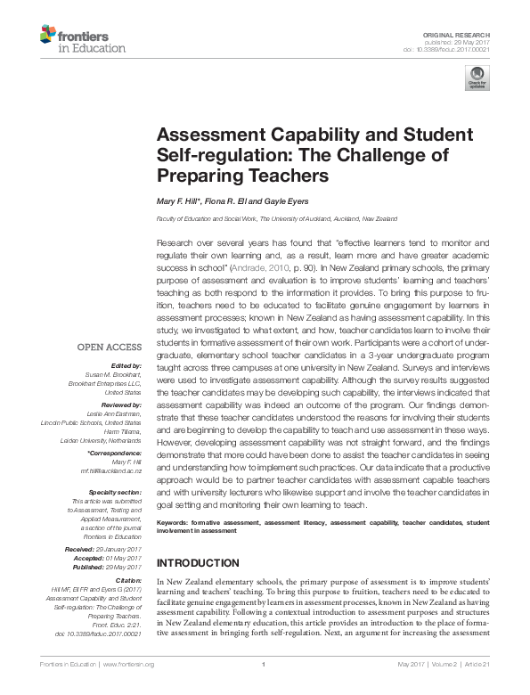 (PDF) Assessment Capability and Student Self-regulation: The Challenge of Preparing Teachers