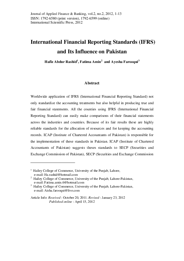 (PDF) International Financial Reporting Standards (IFRS) and Its Influence on Pakistan