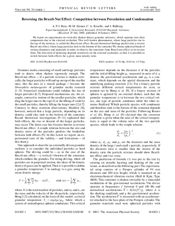 (PDF) Reversing the Brazil-Nut Effect: Competition between Percolation ...