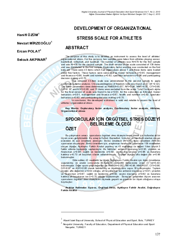 (PDF) Development of Organizational Stress Scale for Athletes