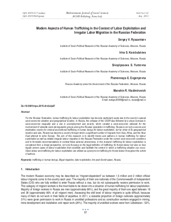 (PDF) Modern Aspects of Human Trafficking in the Context of Labor ...