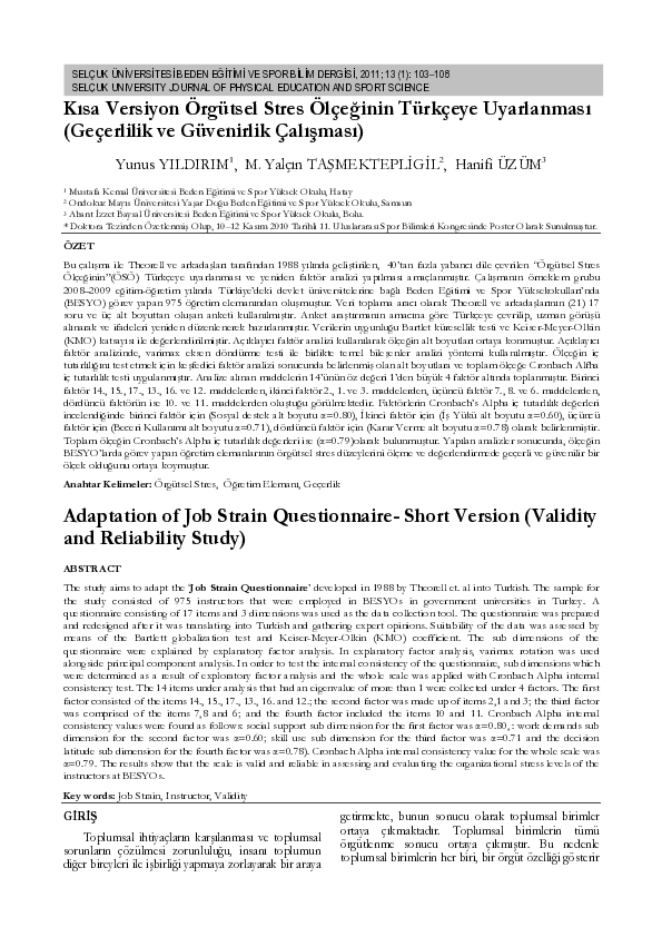 (PDF) Adaptation of Job Strain Questionnaire-Short Version (Validity and Reliability Study)