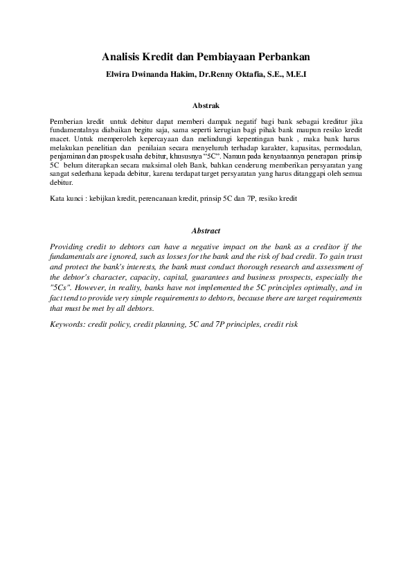 (PDF) Analisis Kredit dan Pembiayaan Perbankan