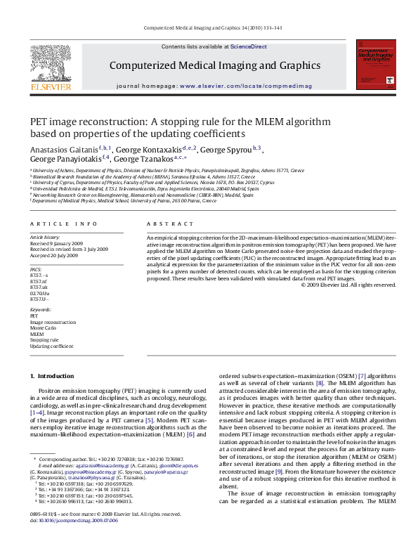 (PDF) PET image reconstruction: A stopping rule for the MLEM algorithm based on properties of ...