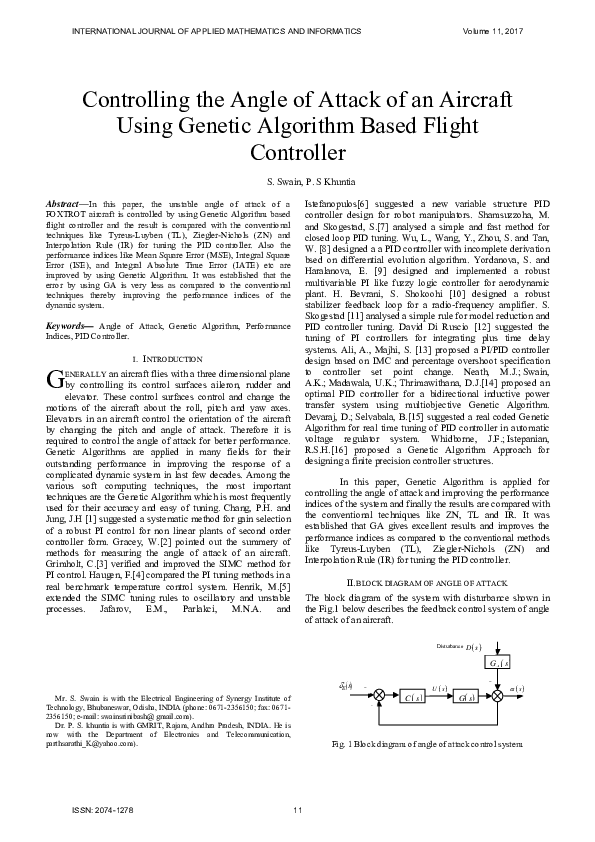 Pdf Controlling The Angle Of Attack Of An Aircraft Using Genetic Algorithm Based Flight Controller 