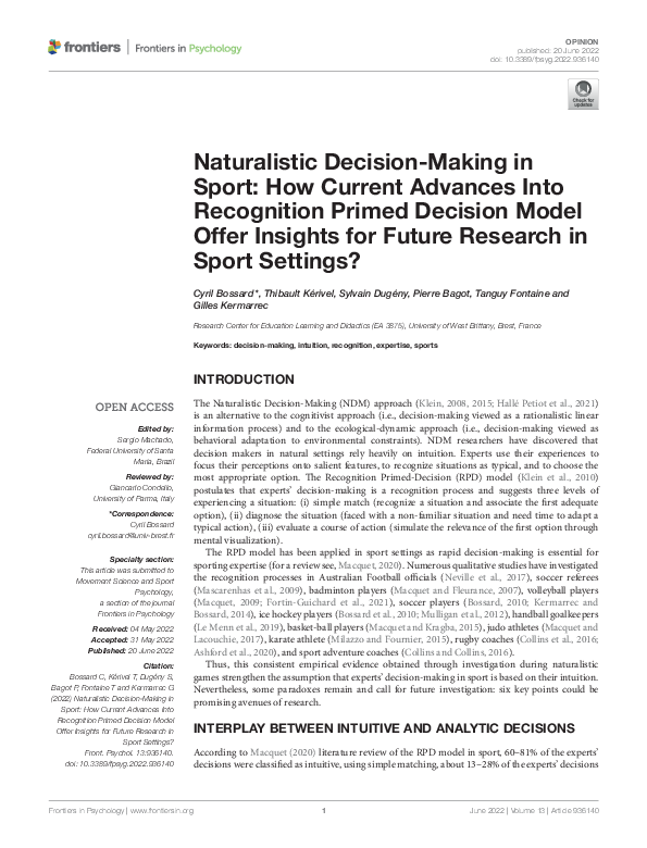 (PDF) Naturalistic Decision-Making in Sport: How Current Advances Into ...