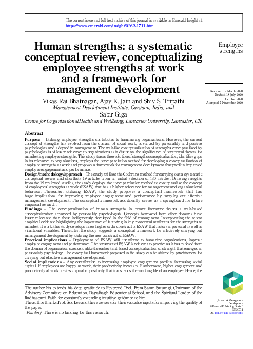 (PDF) Human strengths: a systematic conceptual review, conceptualizing ...