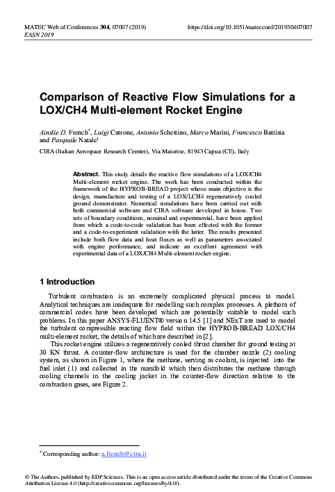 (PDF) Comparison of Reactive Flow Simulations for a LOX/CH4 Multi-element Rocket Engine