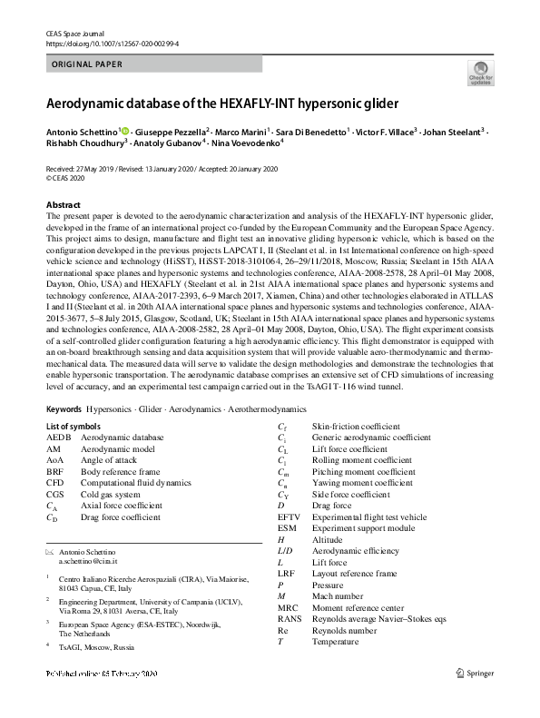 (PDF) Aerodynamic database of the HEXAFLY-INT hypersonic glider