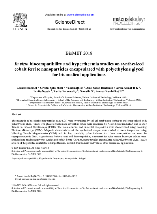 (PDF) In vitro biocompatibility and hyperthermia studies on synthesized ...