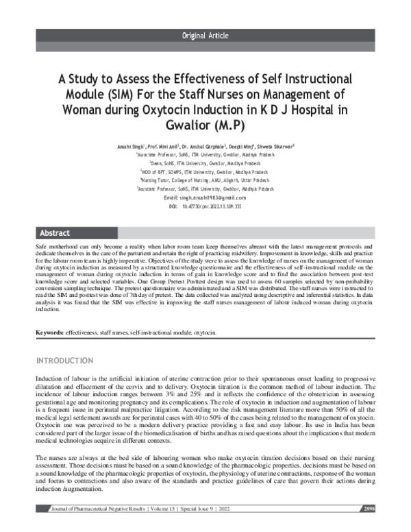 (PDF) A Study to Assess the Effectiveness of Self Instructional Module (SIM) For the Staff ...
