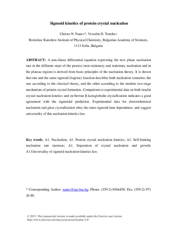(PDF) Sigmoid kinetics of protein crystal nucleation
