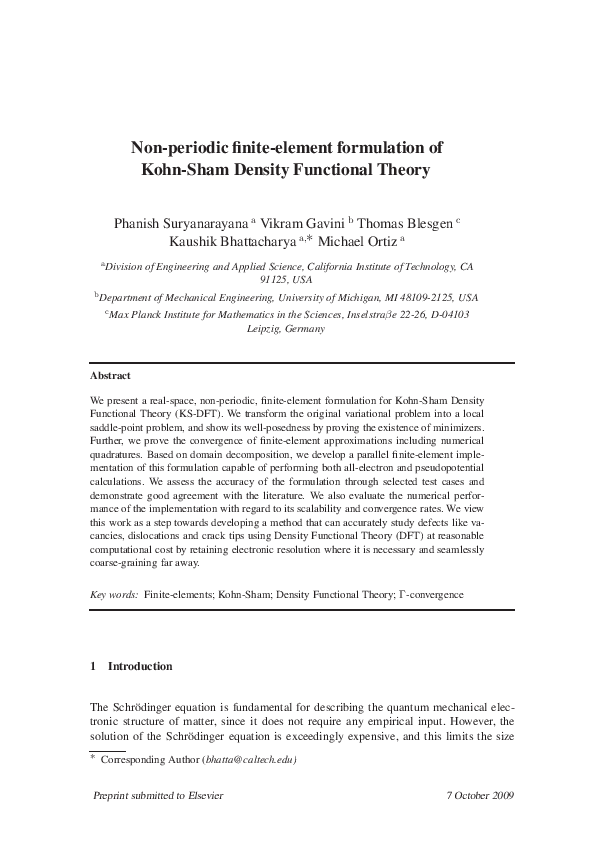 (PDF) Non-periodic finite-element formulation of Kohn–Sham density functional theory