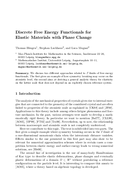 (PDF) Discrete Free Energy Functionals for Elastic Materials with Phase Change