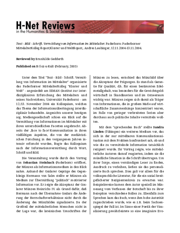 (PDF) Text -- Bild -- Schrift : Vermittlung von Information im Mittelalter