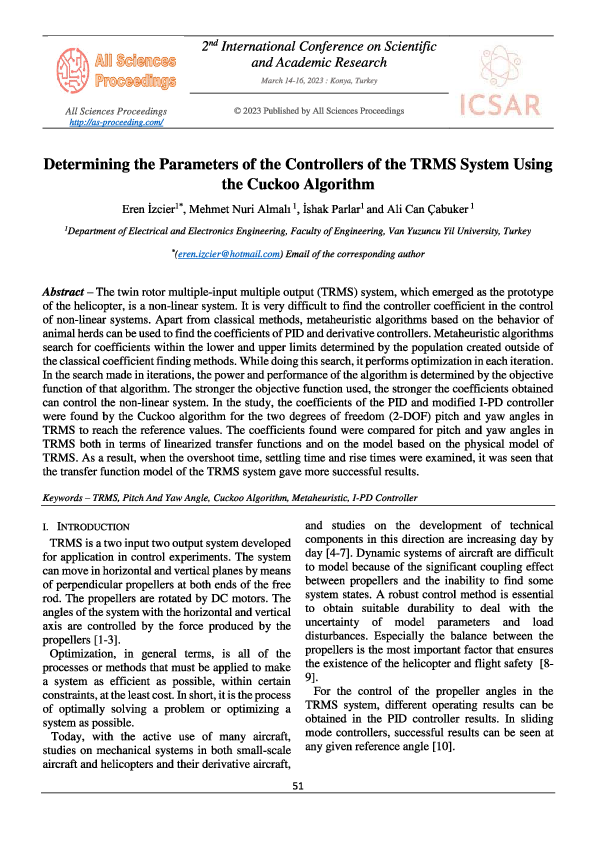Pdf Determining The Parameters Of The Controllers Of The Trms System Using The Cuckoo