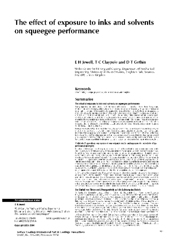 (PDF) The effect of exposure to inks and solvents on squeegee performance