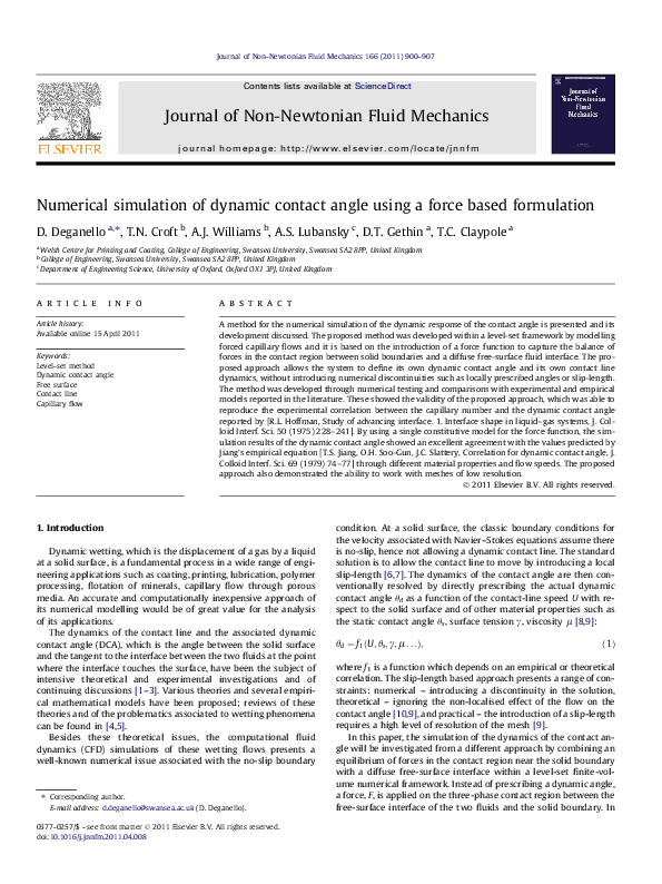 (PDF) Numerical simulation of dynamic contact angle using a force based ...